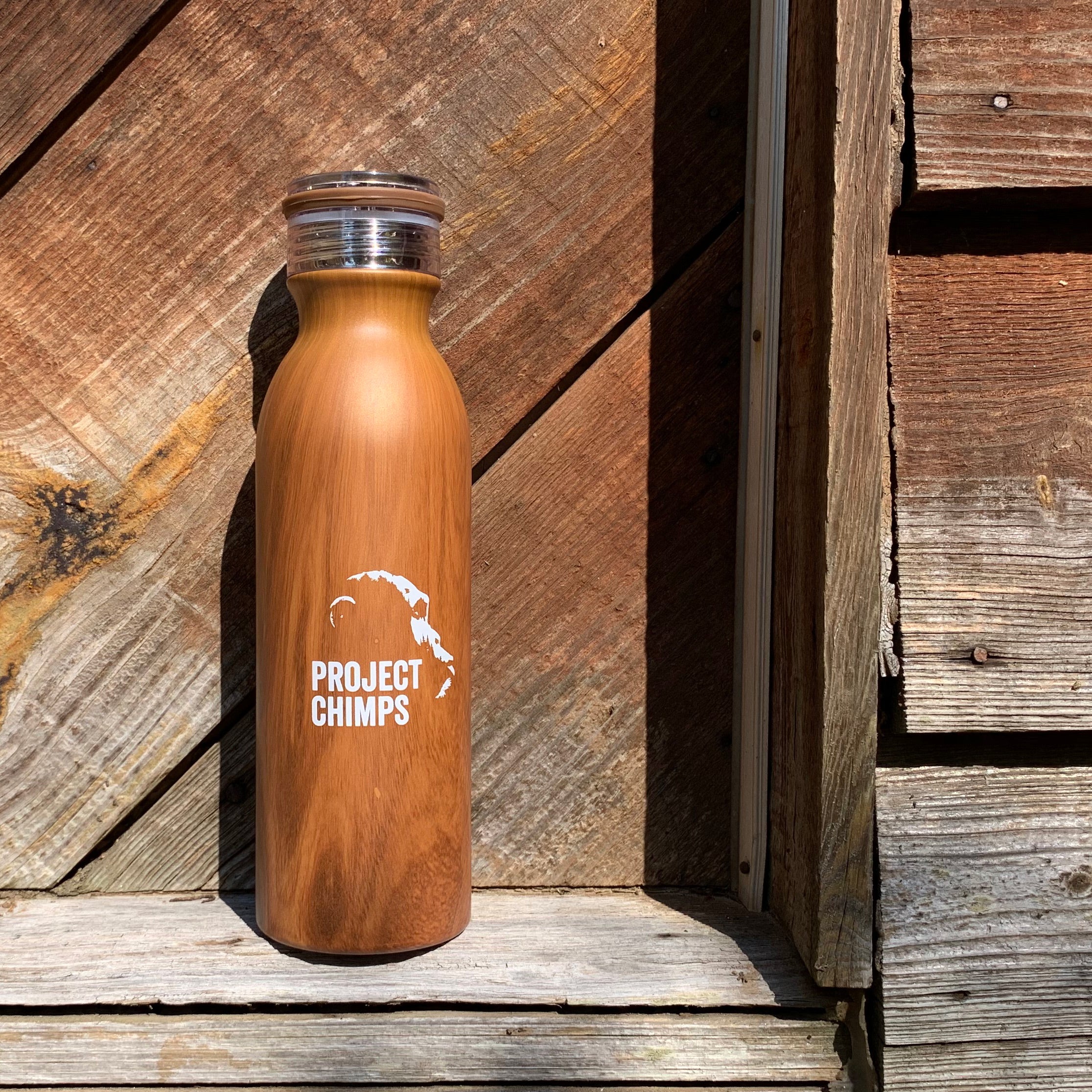 Project Chimps Logo Wood Grain Water Bottle – EcoJoia